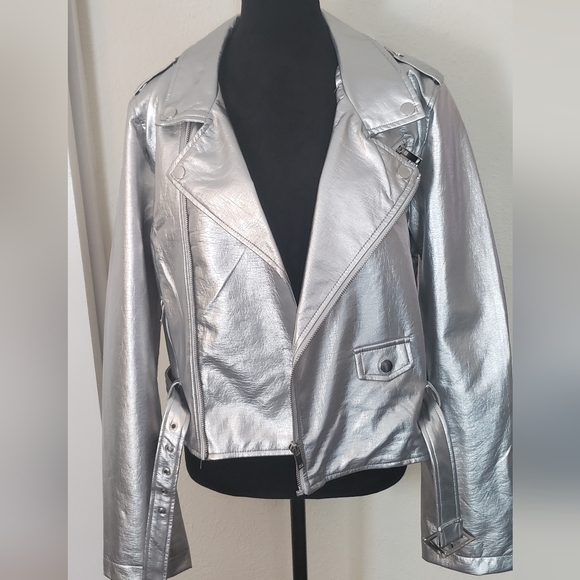 Stoosh | Jackets & Coats | Stoosh Metallic Silver Vegan Leather Jacket ...